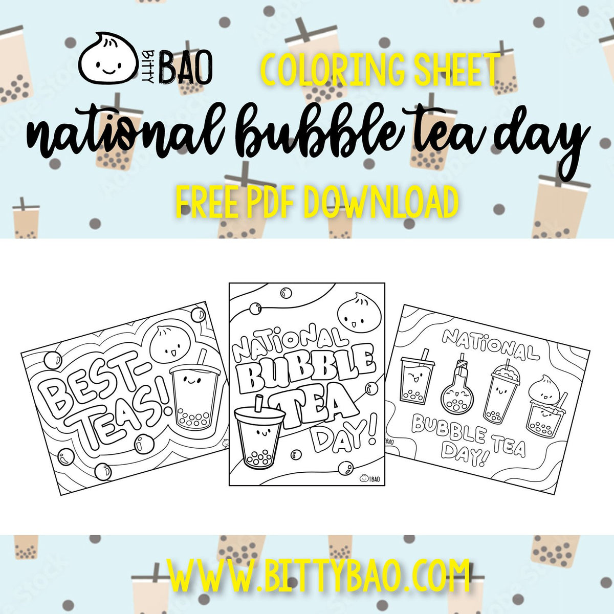 FREE - Bitty Bao Bubble Tea Coloring Sheet PDF